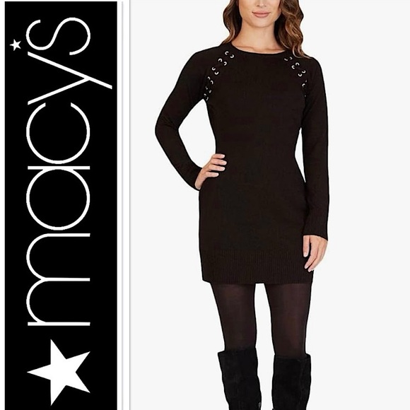 BCX | Dresses | Bcx Black Curve Hugging Laceup Grommet Shoulder Light ...
